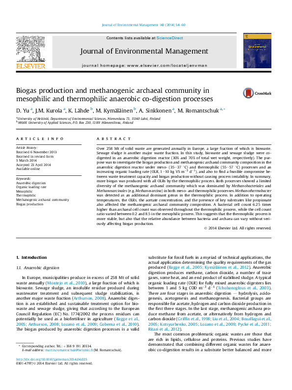 (PDF) Biogas production and methanogenic archaeal community in mesophilic and thermophilic ...
