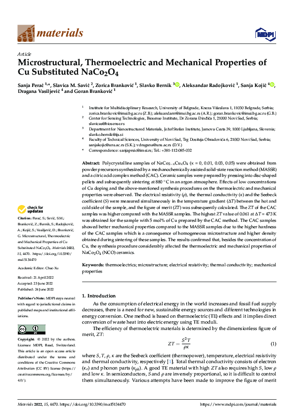 (PDF) Microstructural, Thermoelectric and Mechanical Properties of Cu Substituted NaCo2O4