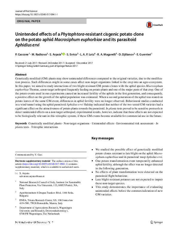 (PDF) Unintended effects of a Phytophtora-resistant cisgenic potato ...