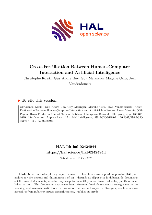 (PDF) Cross-Fertilisation Between Human-Computer Interaction and Artificial Intelligence