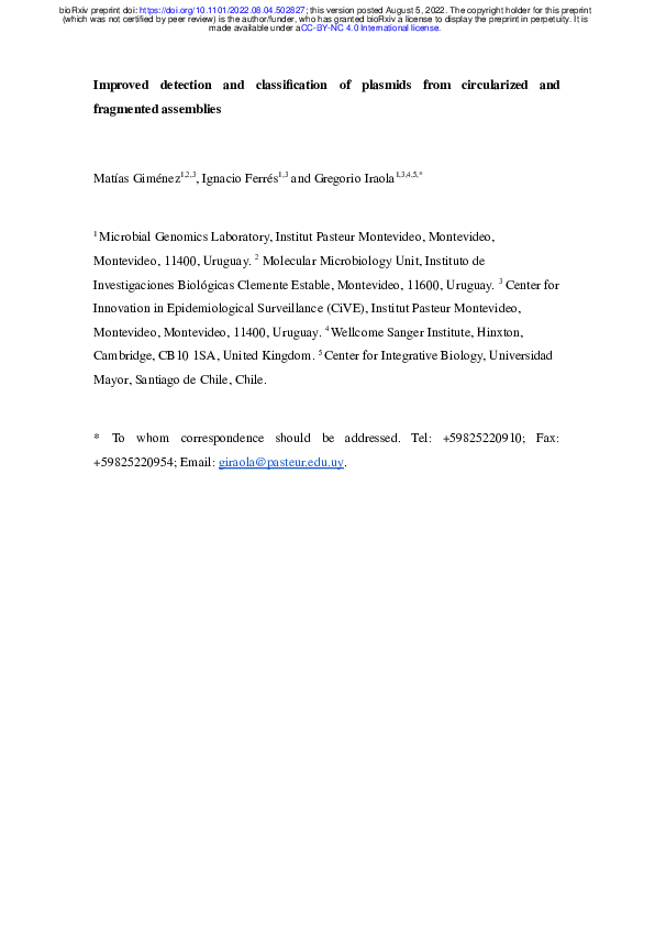 (PDF) Improved detection and classification of plasmids from circularized and fragmented assemblies