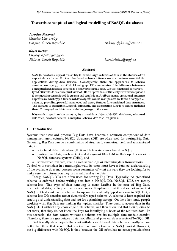 (PDF) Towards Conceptual and Logical Modelling of NoSQL Databases