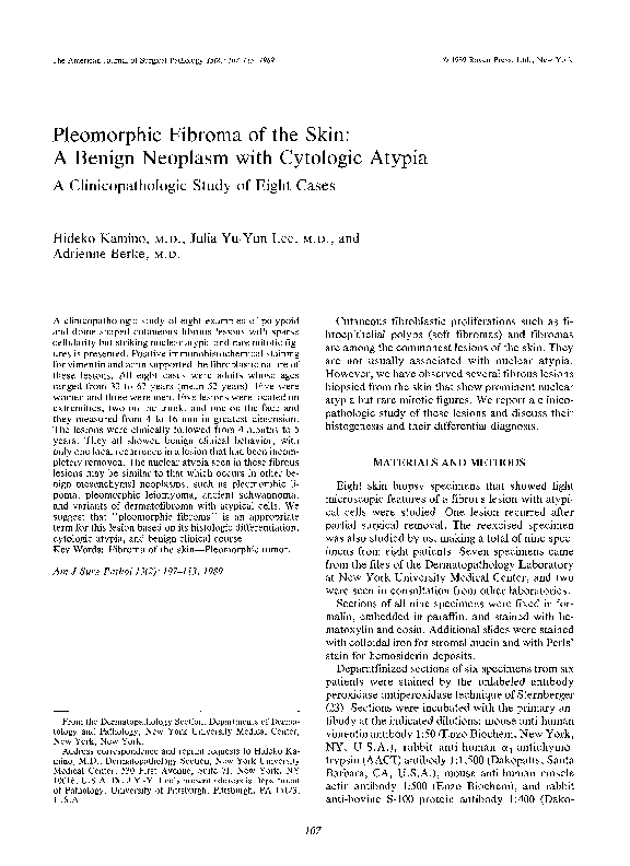 (PDF) Pleomorphic fibroma of the skin