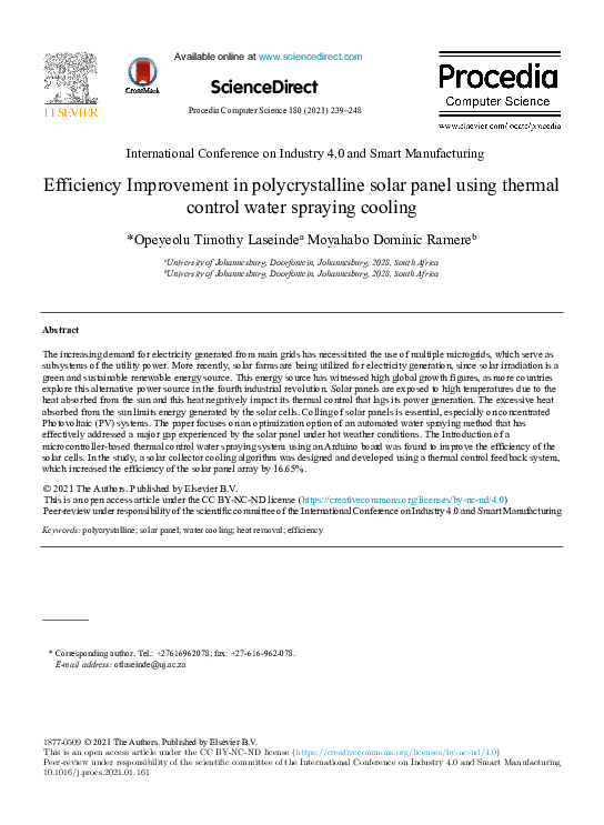 (PDF) Efficiency Improvement in polycrystalline solar panel using ...