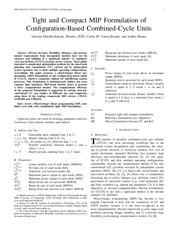 Pdf Tight And Compact Mip Formulation Of Configuration Based Combined Cycle Units