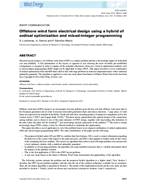 (PDF) Offshore wind farm electrical design using a hybrid of ordinal optimization and mixed ...
