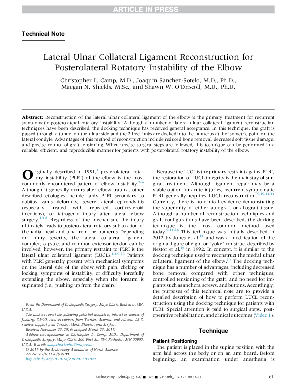 (PDF) Lateral ulnar collateral ligament reconstruction using an ...