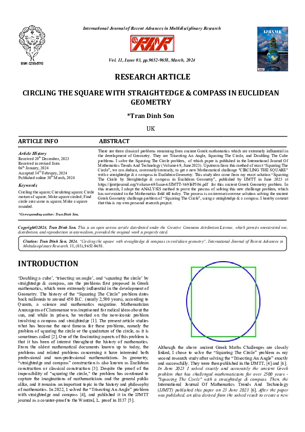(PDF) Circling The Square With Straightedge Ang Compass In Euclidean ...