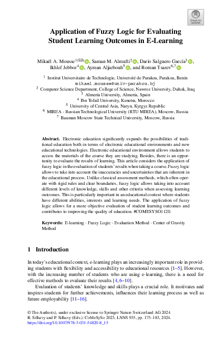(PDF) Application of Fuzzy Logic for Evaluating Student Learning Outcomes in E-Learning