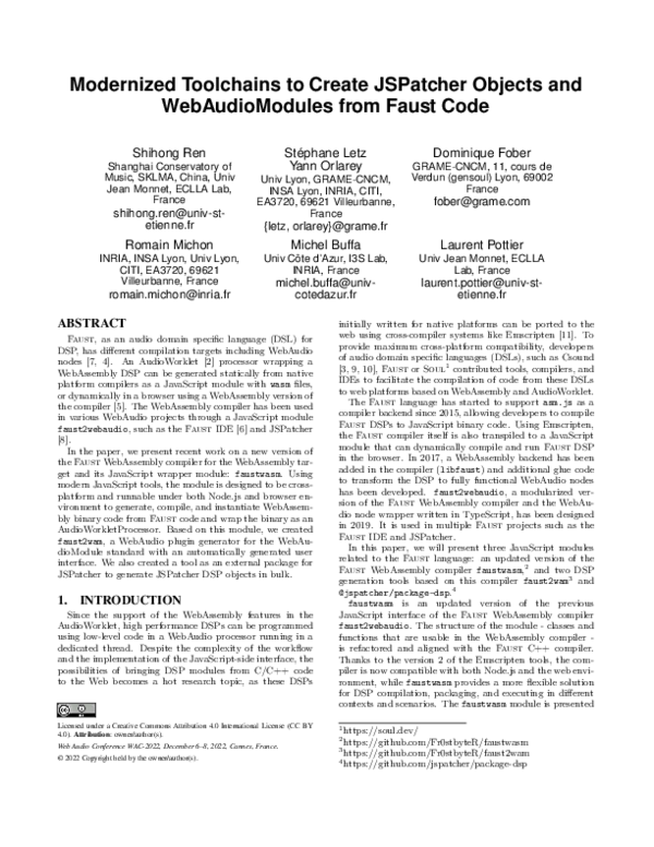 (PDF) Modernized Toolchains to Create JSPatcher Objects and WebAudioModules from Faust Code