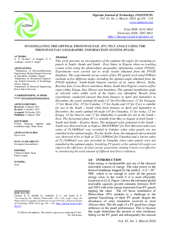 (PDF) Investigating the optimal tilt angle using the photovoltaic(PV) geographic information ...