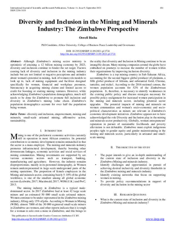 (PDF) Diversity and Inclusion in the Mining and Minerals Industry: The ...