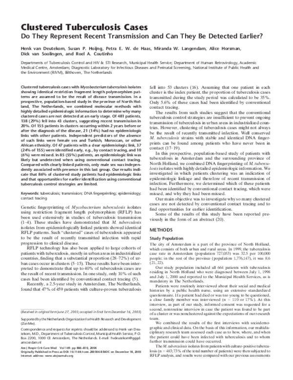 (PDF) Clustered Tuberculosis Cases