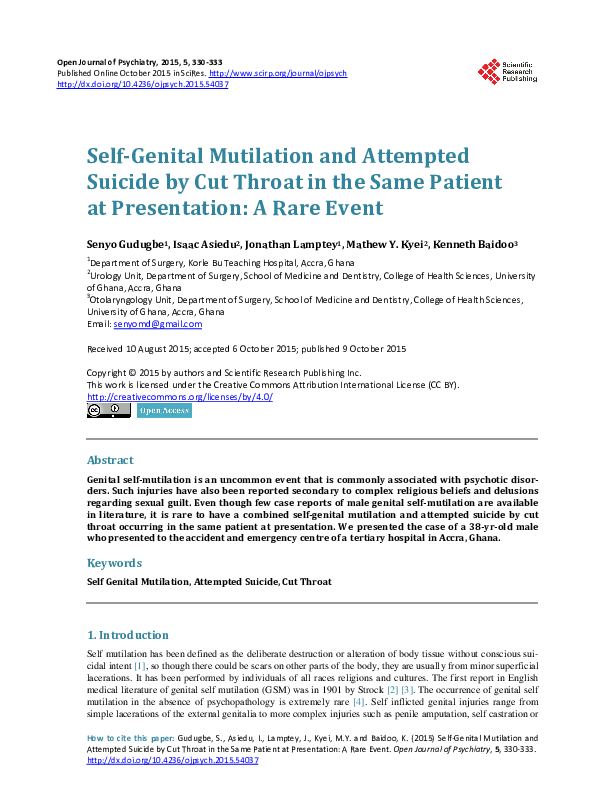 (PDF) Self-Genital Mutilation and Attempted Suicide by Cut Throat in ...