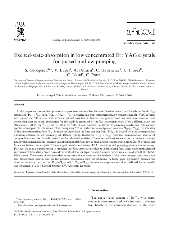 (PDF) Excited-state-absorption in low concentrated Er:YAG crystals for ...