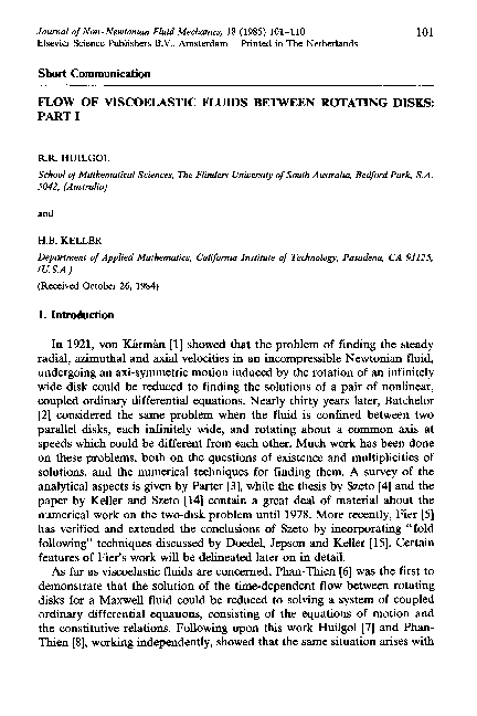 (PDF) Flow of viscoelastic fluids between rotating disks: part I