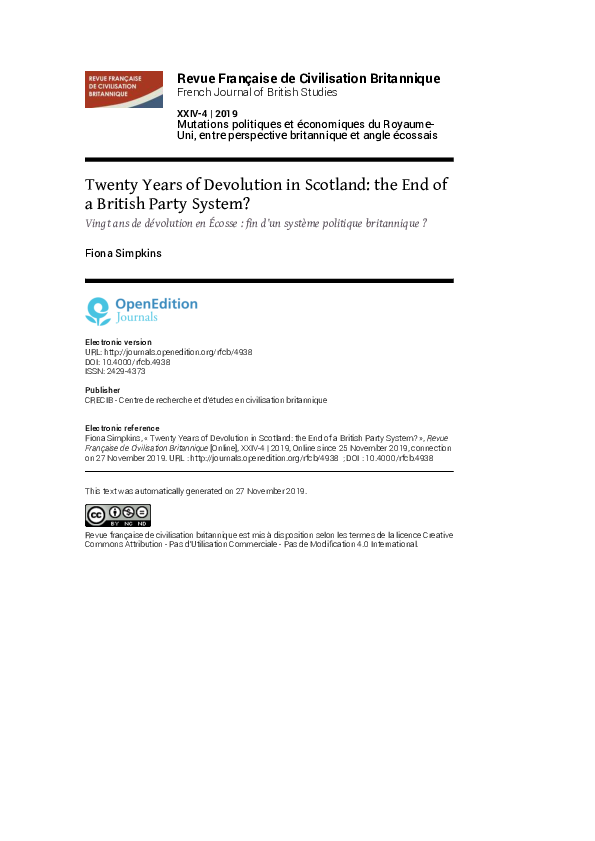 (PDF) Twenty Years of Devolution in Scotland: the End of a British ...