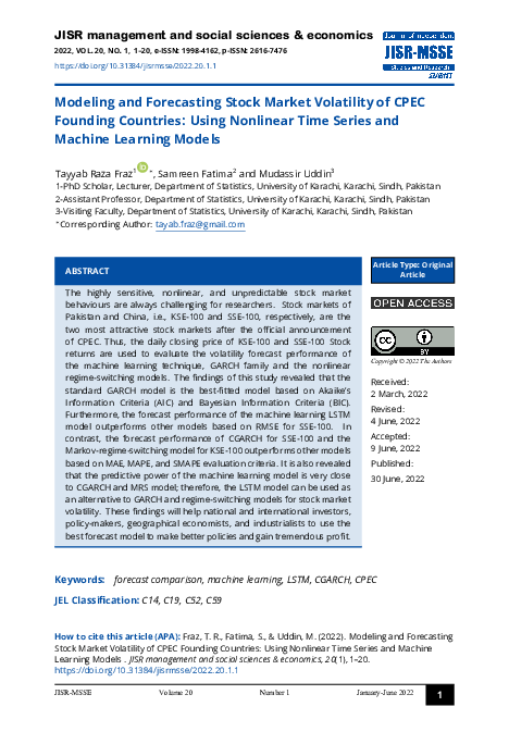 (PDF) Modeling and Forecasting Stock Market Volatility of CPEC Founding Countries: Using ...