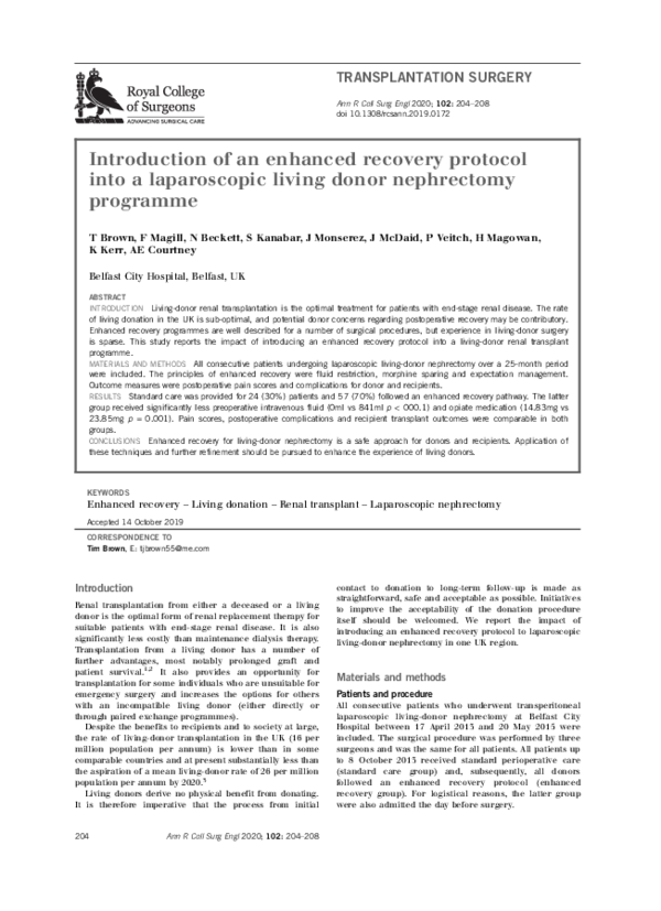 (PDF) Introduction of an enhanced recovery protocol into a laparoscopic ...