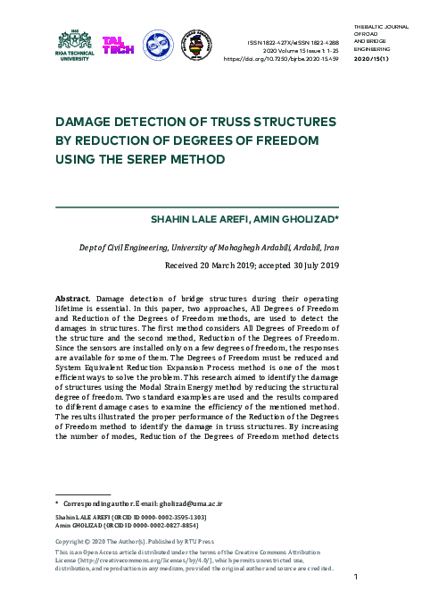 (PDF) Damage Detection of Truss Structures by Reduction of Degrees of Freedom Using the Serep Method
