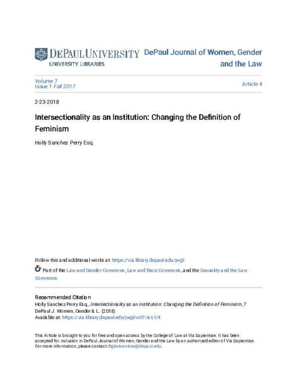 (PDF) Intersectionality as an Institution: Changing the Definition of ...