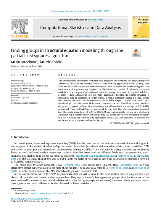 (PDF) Finding groups in structural equation modeling through the partial least squares algorithm