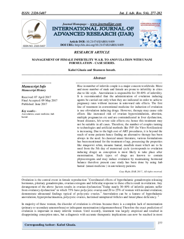(PDF) Management of Female Infertility W.S.R. To Anovulation with Unani ...