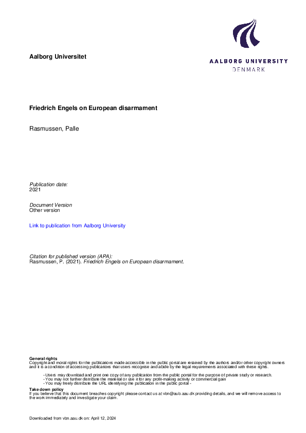 (PDF) Friedrich Engels on European disarmament