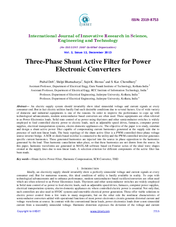(PDF) Three-Phase Shunt Active Filter for Power Electronic converters