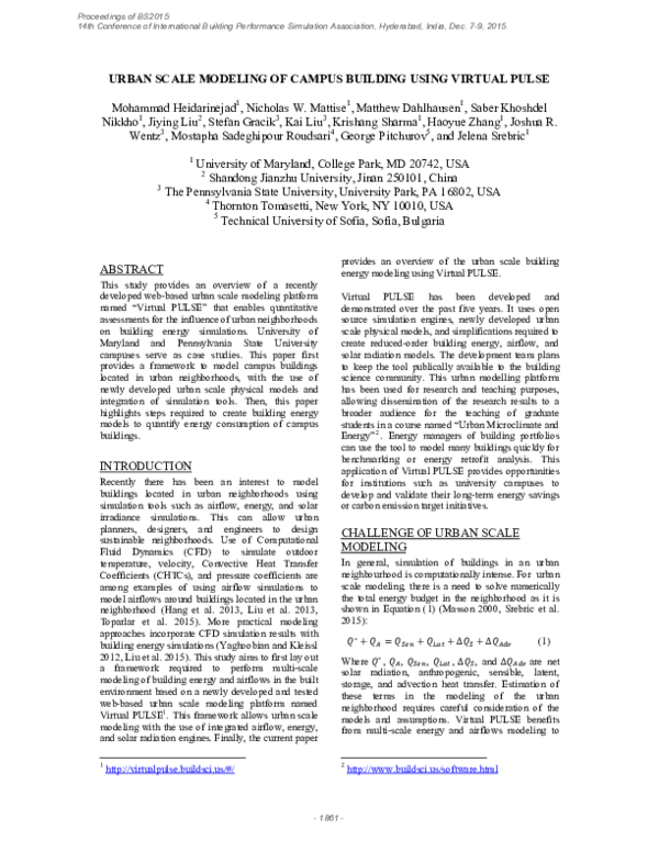 (PDF) Urban Scale Modeling of Campus Building using Virtual PULSE