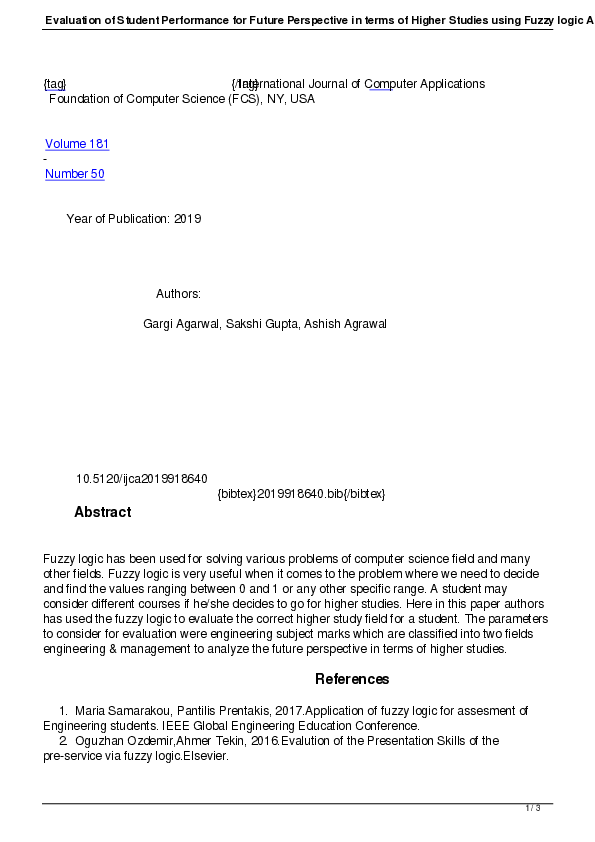 (PDF) Evaluation of Student Performance for Future Perspective in terms of Higher Studies using ...