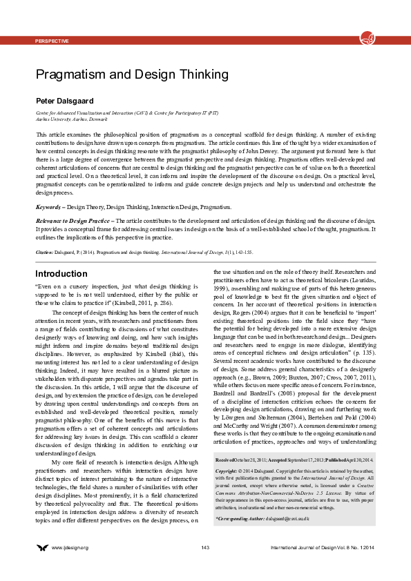 (PDF) Pragmatism and Design Thinking