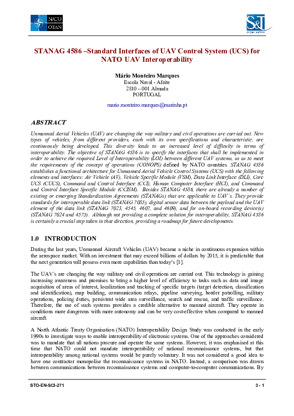 (PDF) STANAG 4586 – Standard Interfaces of UAV Control System ( UCS ...