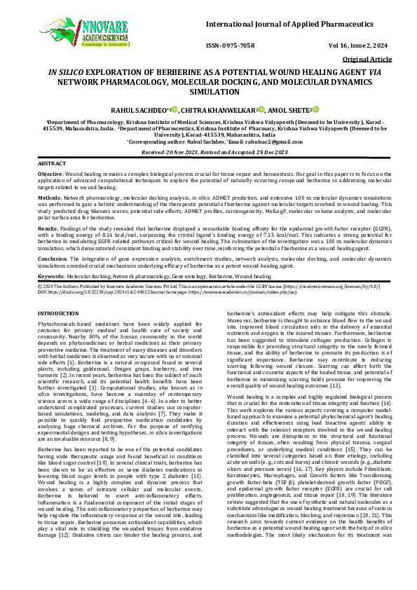 (PDF) IN SILICO EXPLORATION OF BERBERINE AS A POTENTIAL WOUND HEALING ...