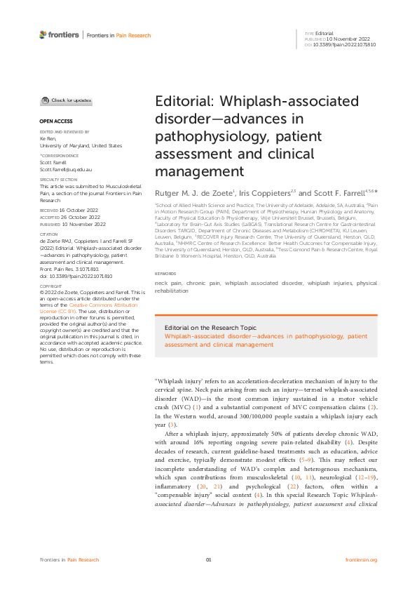 (PDF) Editorial: Whiplash-associated disorder—advances in ...
