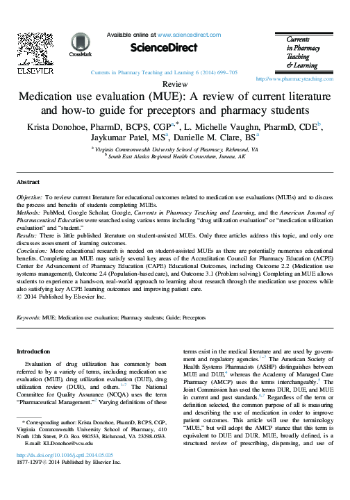 (PDF) Medication use evaluation (MUE): A review of current literature ...