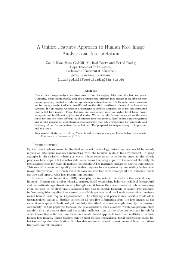 (PDF) A Unified Features Approach to Human Face Image Analysis and ...