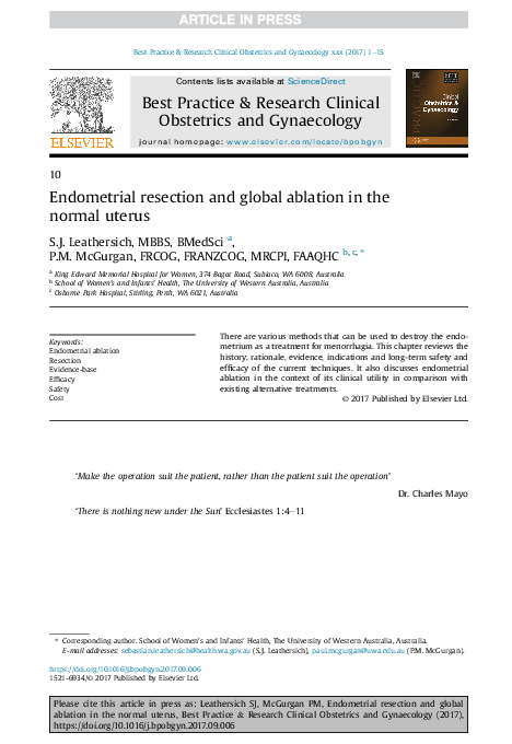 (PDF) Endometrial resection and global ablation in the normal uterus