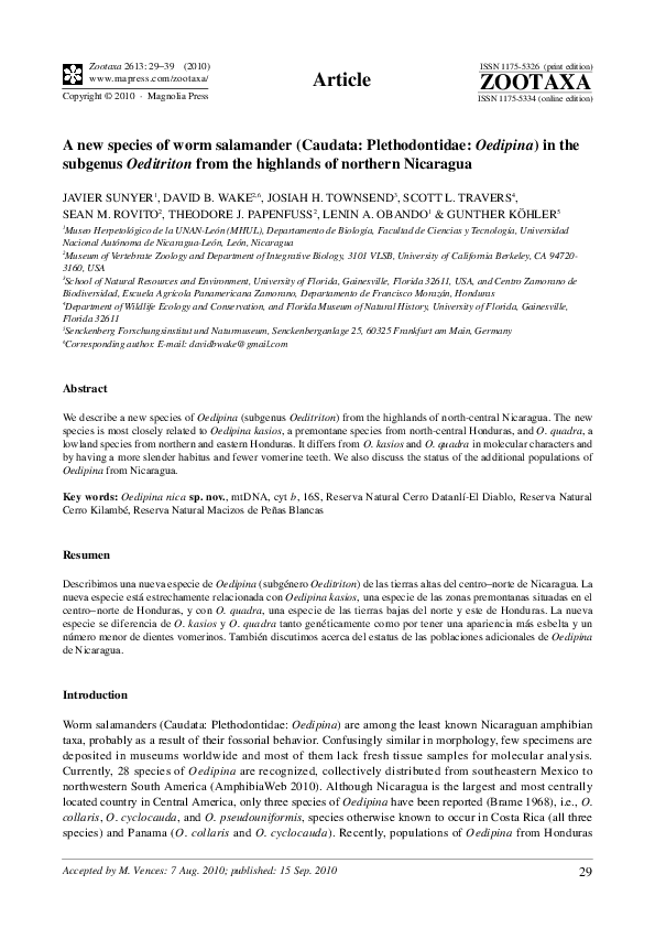 (PDF) A new species of worm salamander (Caudata: Plethodontidae ...