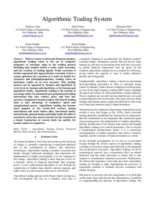 (PDF) Algorithmic Trading System
