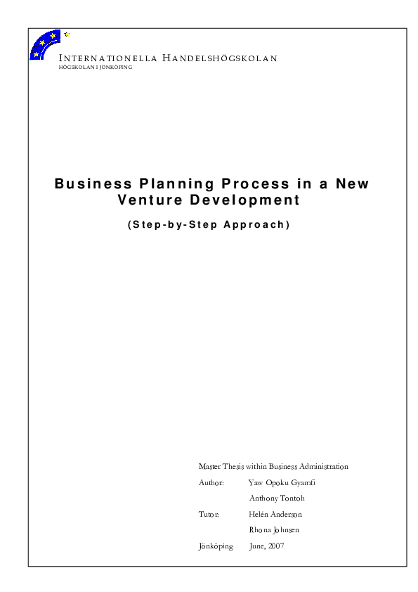 (PDF) Business Planning Process in a New Venture Development : Step-by ...