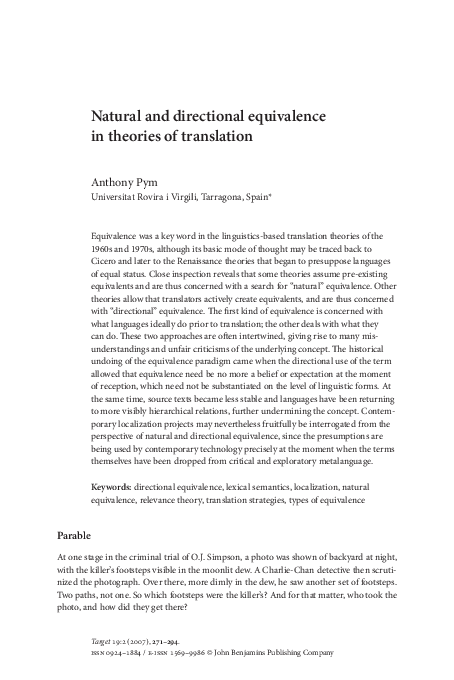 (PDF) Natural and directional equivalence in theories of translation