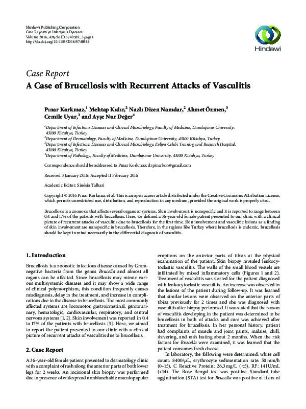 (PDF) A Case of Brucellosis with Recurrent Attacks of Vasculitis