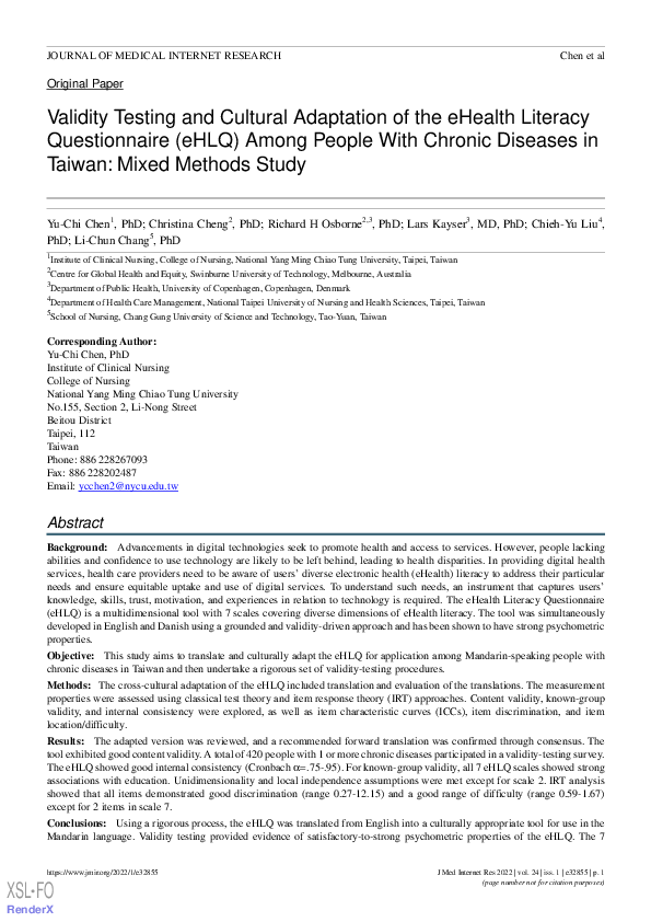 (PDF) Validity Testing and Cultural Adaptation of the eHealth Literacy ...