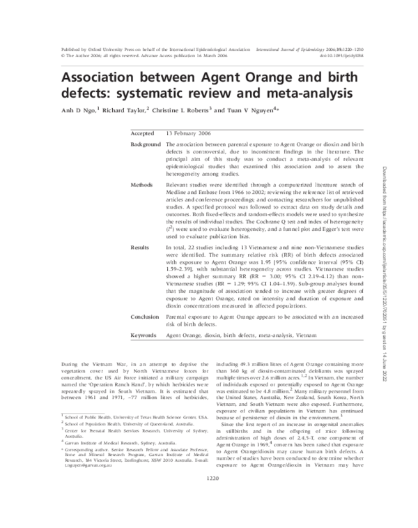 (PDF) Association between Agent Orange and birth defects: systematic ...