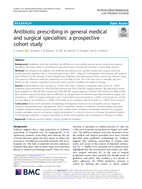 (PDF) Antibiotic prescribing in general medical and surgical specialties: a prospective cohort study