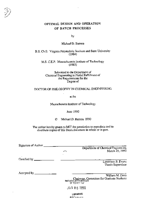 (PDF) Optimal Design and Operation of Batch Processes