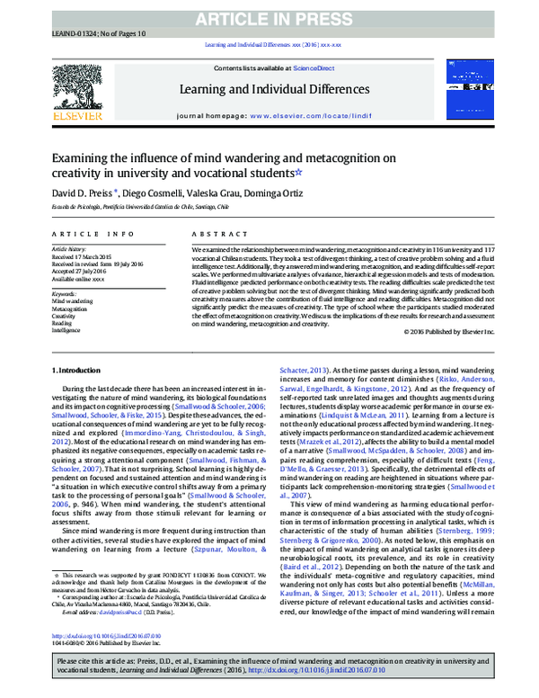 (PDF) Examining the influence of mind wandering and metacognition on ...