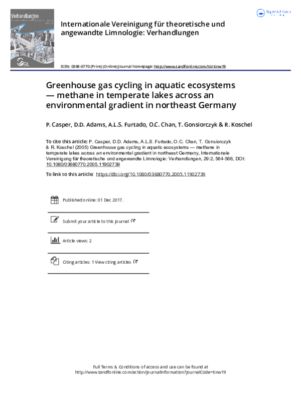 (PDF) Greenhouse gas cycling in aquatic ecosystems — methane in ...
