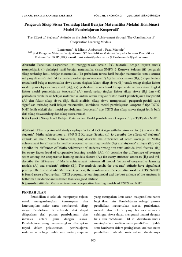 (PDF) Pengaruh Sikap Siswa Terhadap Hasil Belajar Matematika Melalui ...